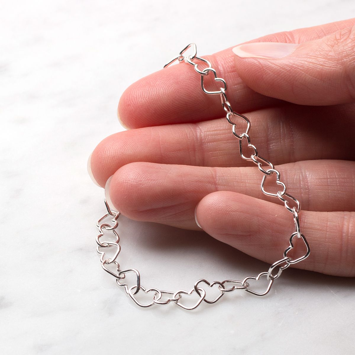 Sterling Silver Love Heart Chain, 19cm Bracelet