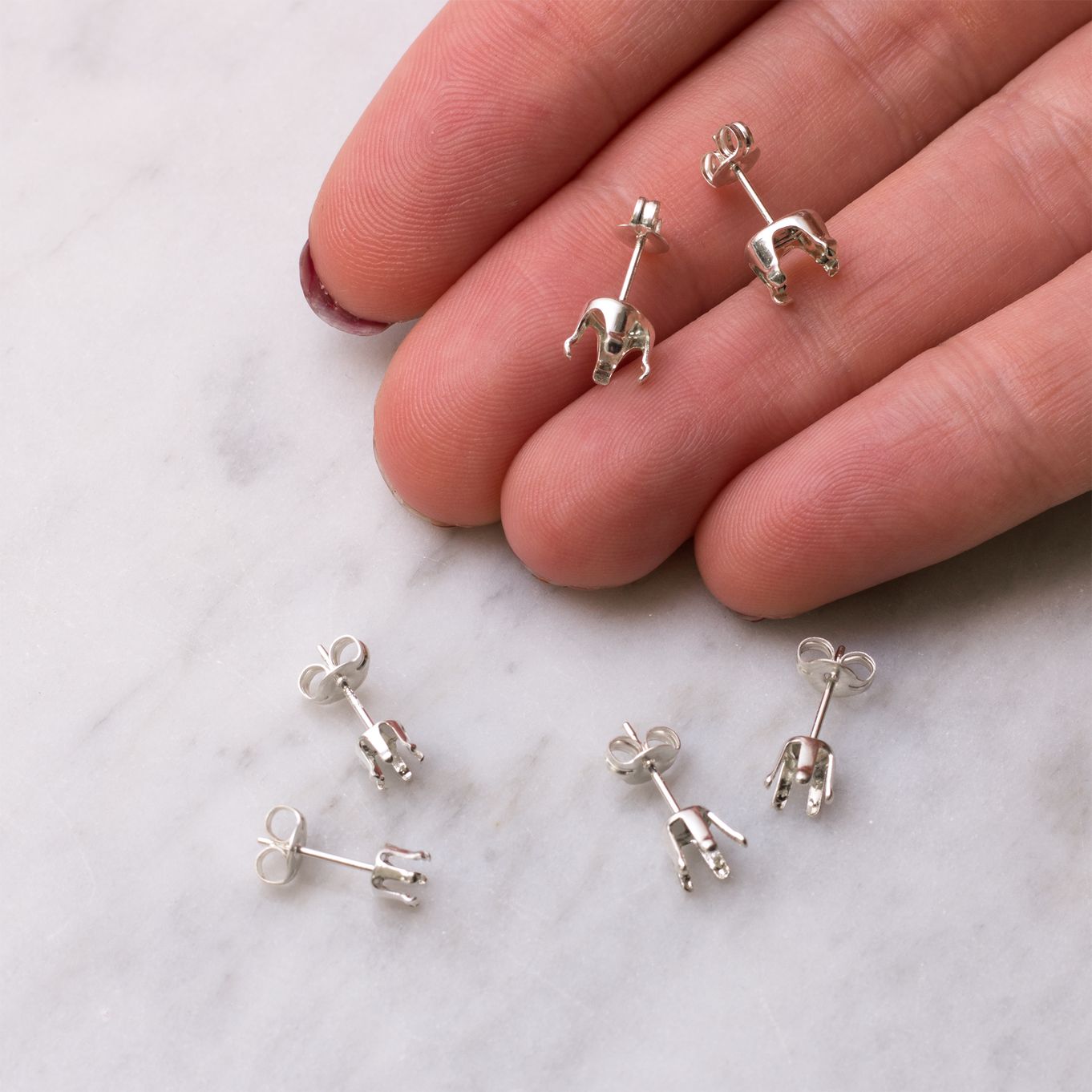 Sterling Silver Snaptite Earstud Settings For Faceted Stones