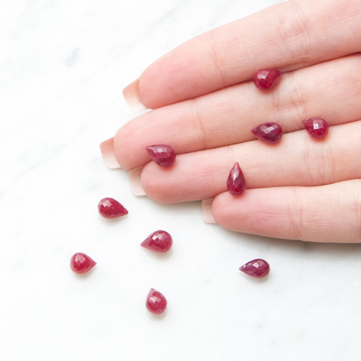 Ruby Drop Shape Faceted Briolette Gemstone Beads - Approx From 7mm