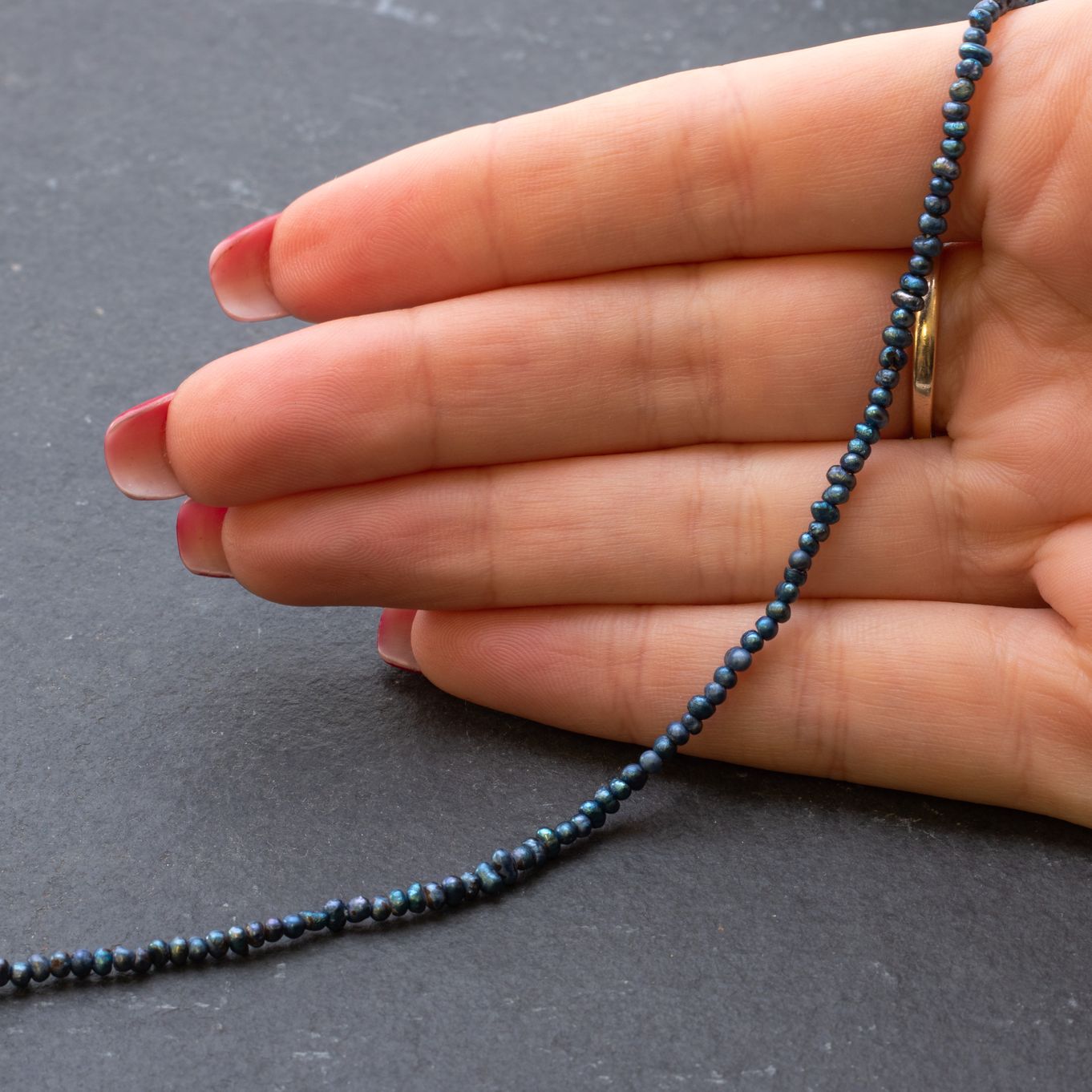 Mini Cultured Freshwater Teal Blue Potato Pearls - Approx 2.5x1mm