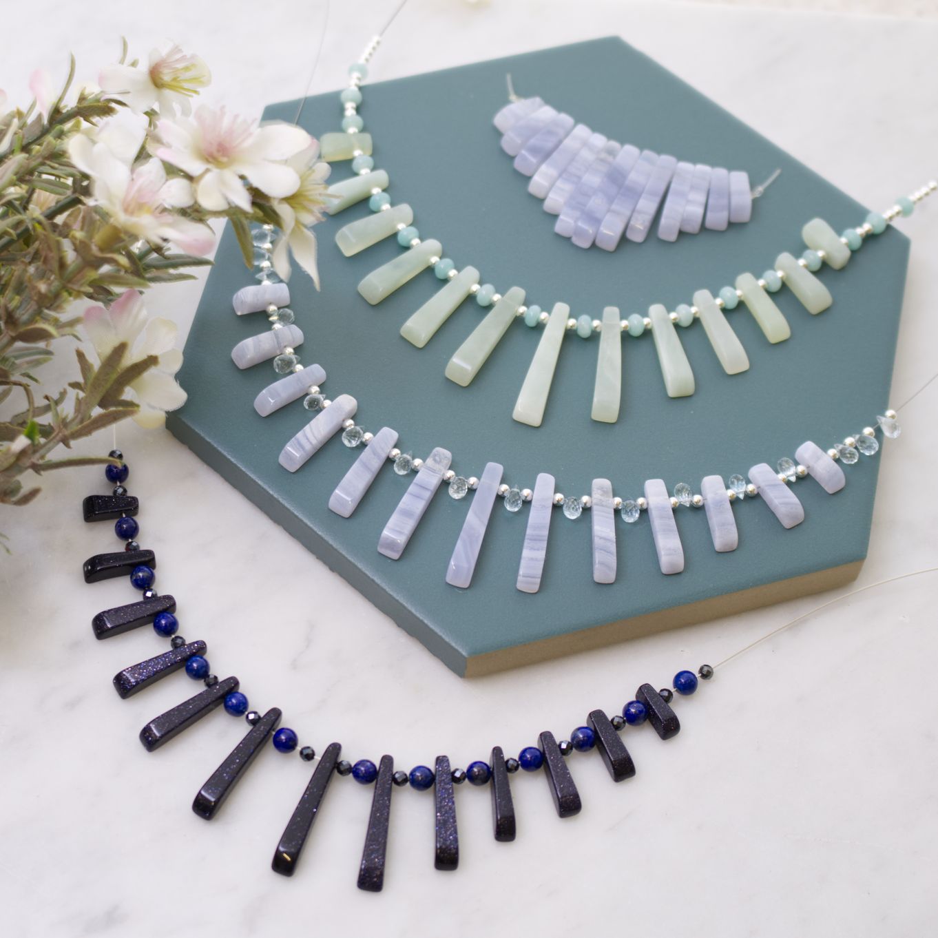 Blue Goldstone Tapered Gemstone Bead Set | Kernowcraft