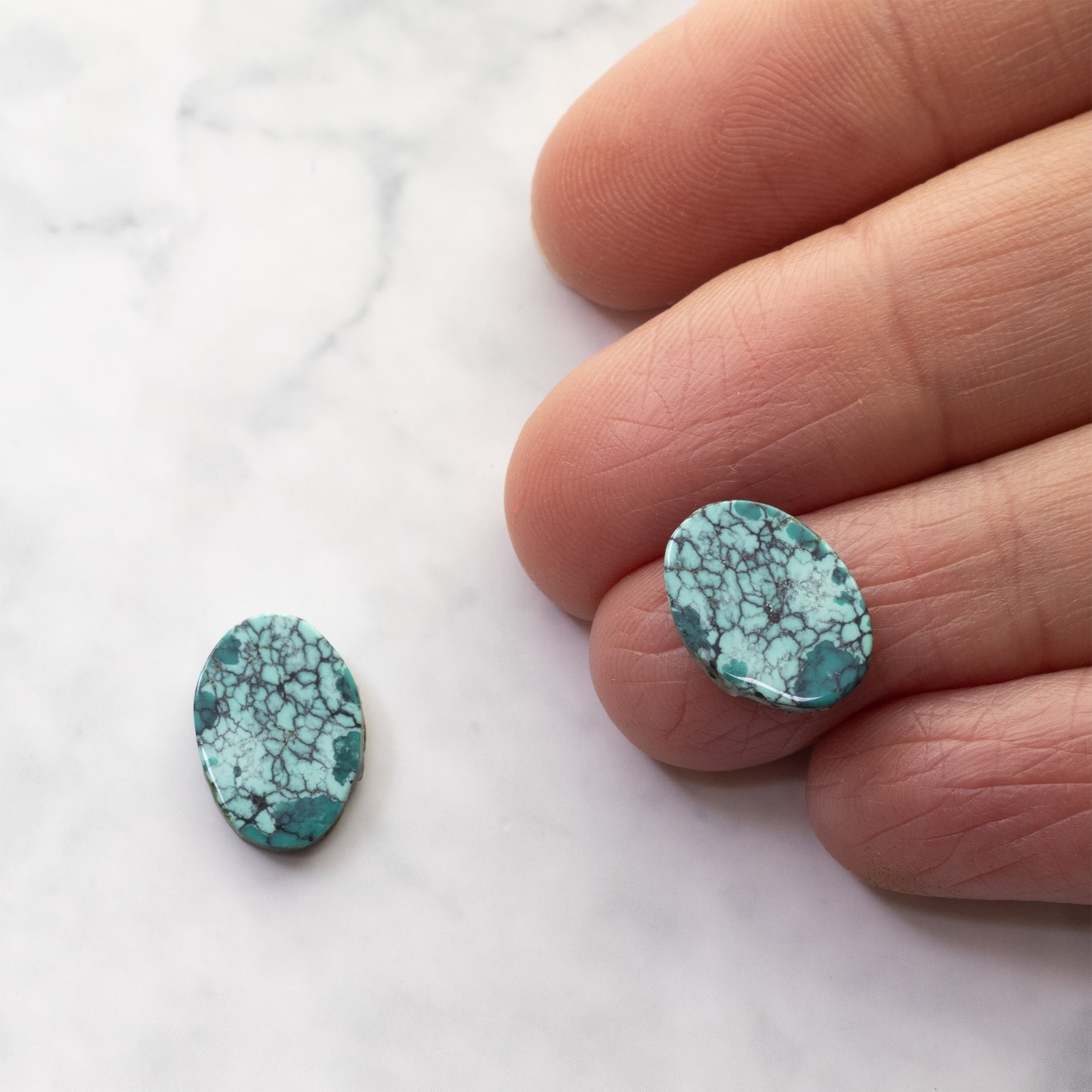 Pair of Chinese Turquoise Freeform Cabochons | Kernowcraft